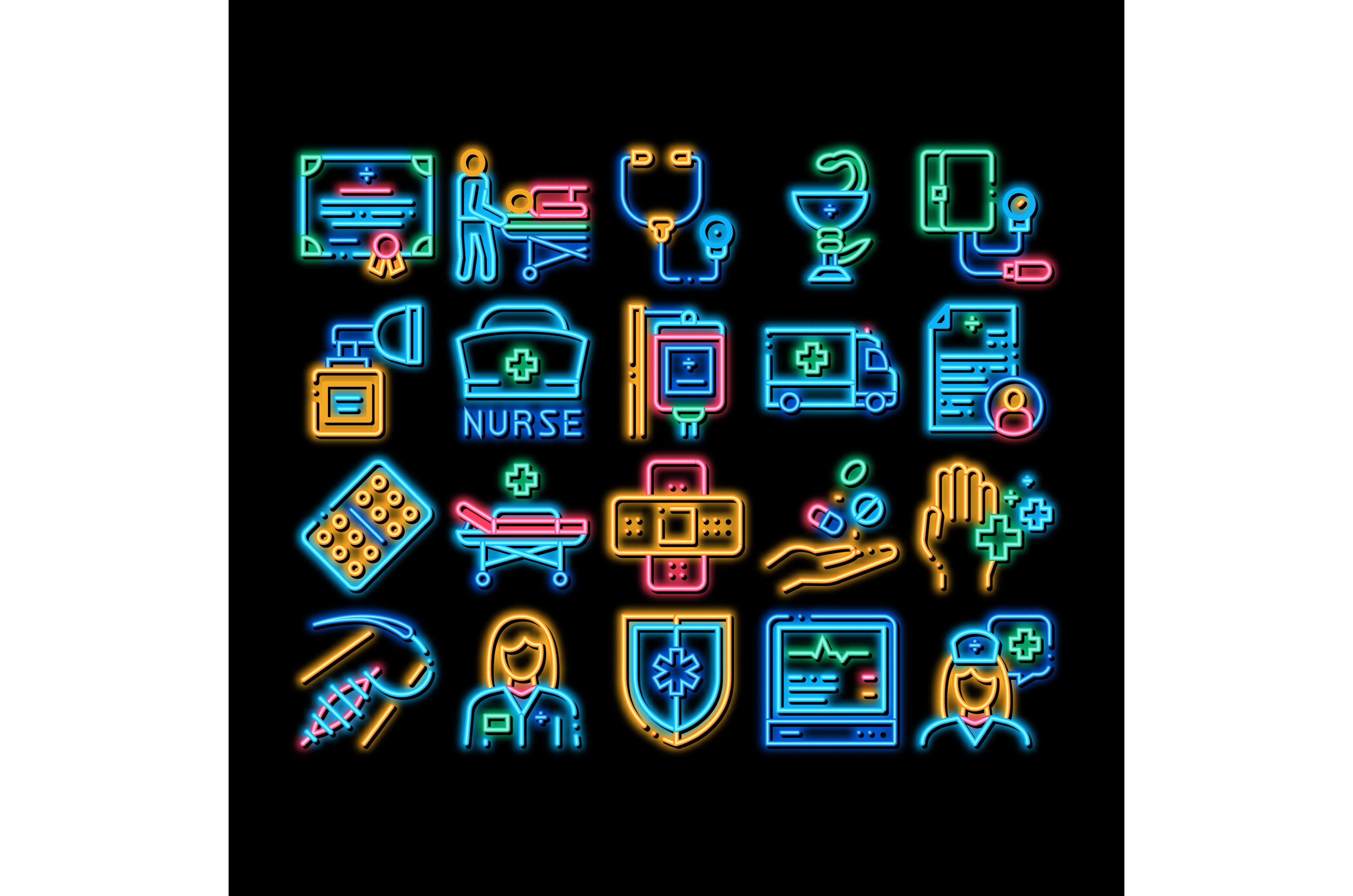 Nurse Medical Aid neon glow icon, an Industrial Photo by pikepicture ...