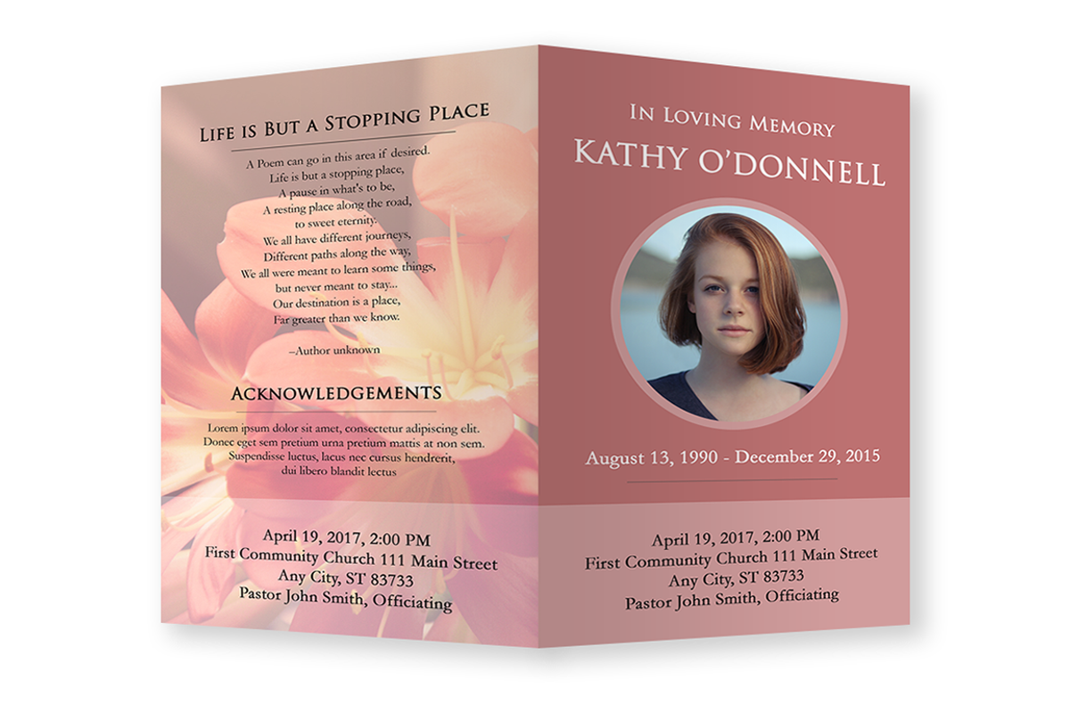 Funeral Program Template Pink, a Brochure Template by ShalexDesigns