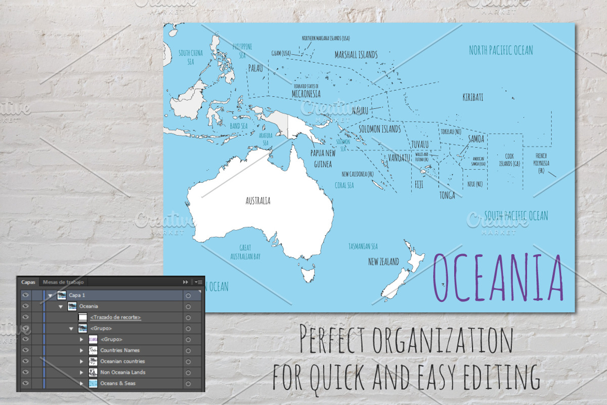 3x Oceania Illustrated Vector Maps