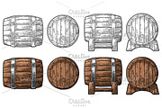 Wooden barrel front and side view., an Object Illustration by MoreVector