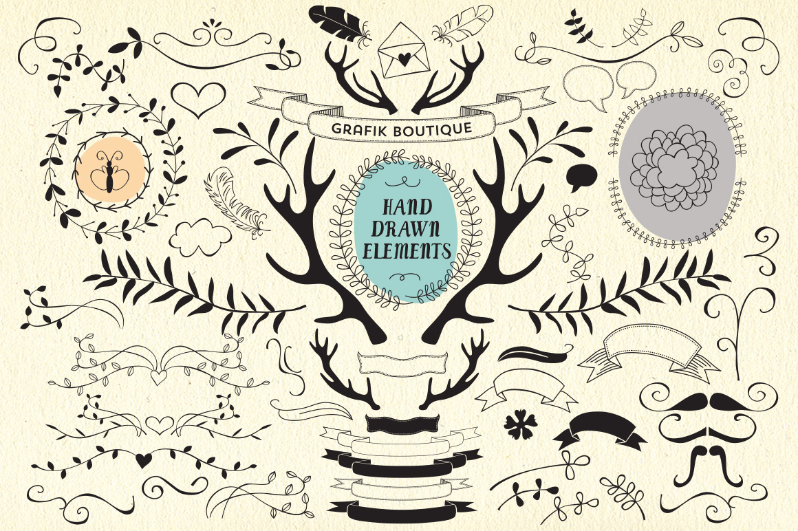 65 hand drawn vector elements!, an Illustration by GrafikBoutique