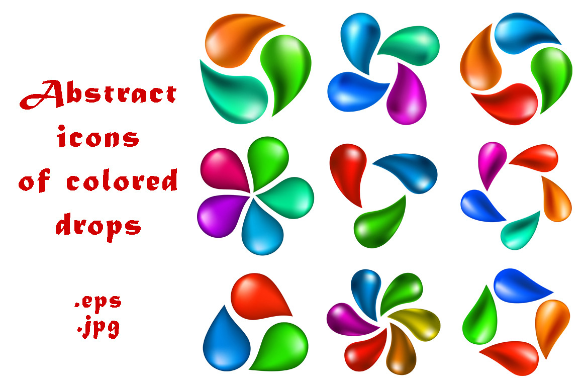 Abstract icons of colored drops. | Icons ~ Creative Market