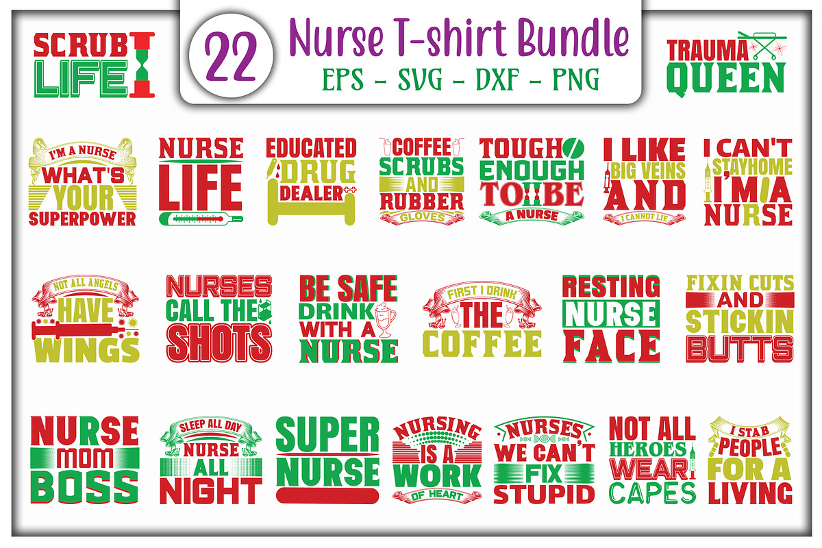 Nurse T-shirt Bundle, an Illustration by Design_Cafe | Creative Market