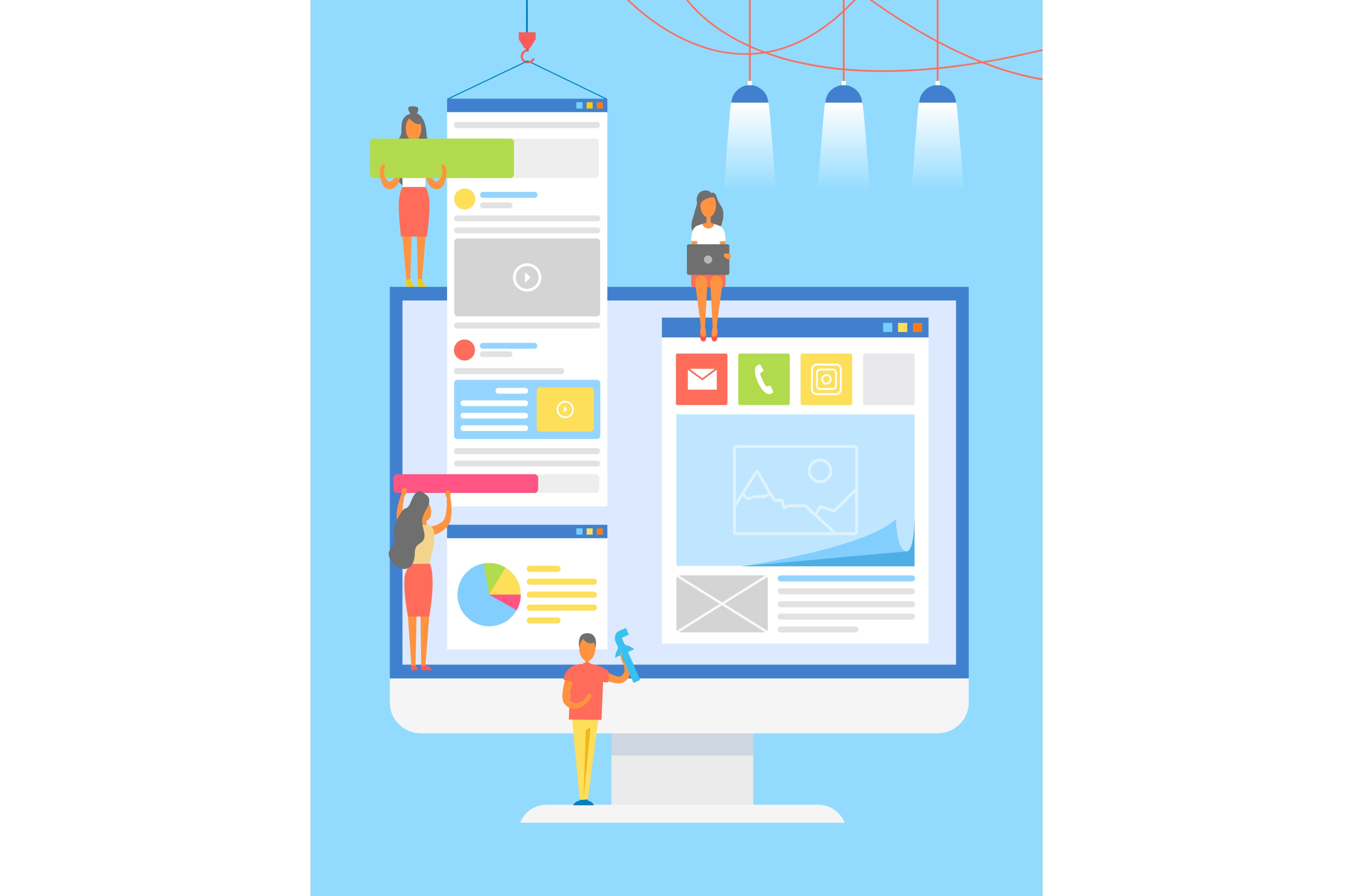 Computer Monitor and People Vector, a Person Illustration by robuart