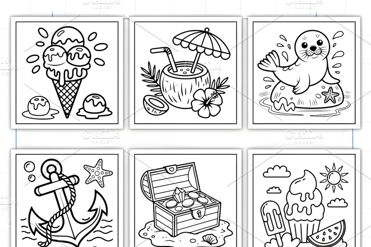 Cute Summer Coloring Book, a Seasonal Illustration by Ink Gallery