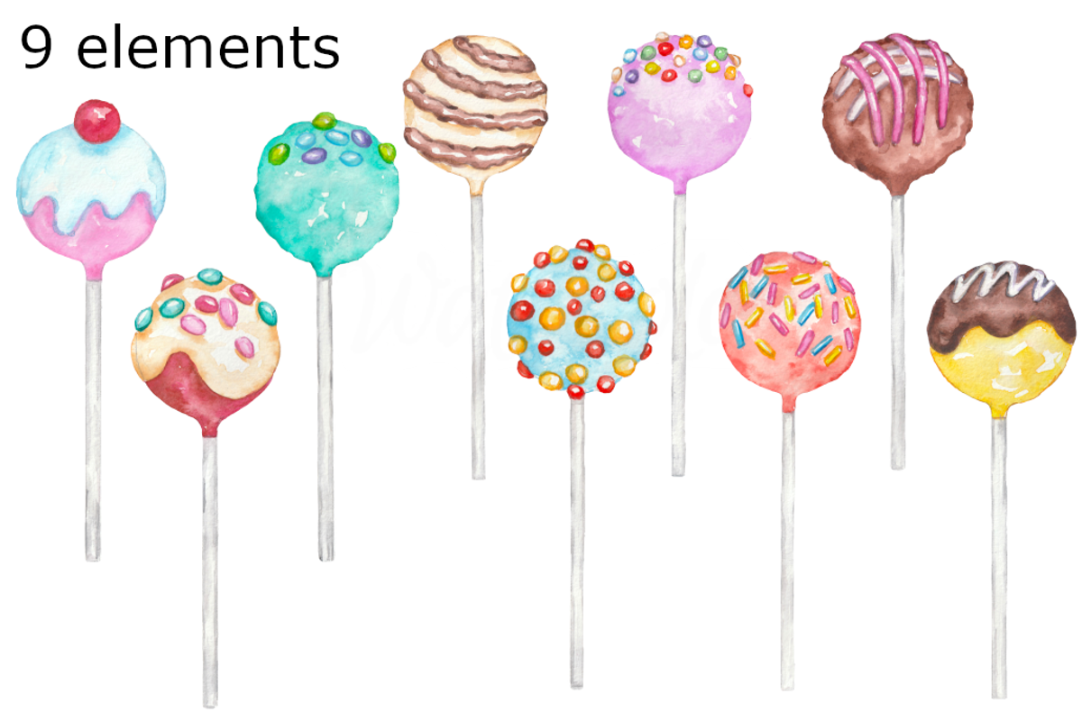 Cake pops watercolor clipart, a Background Graphic by GoodFairyClipArt