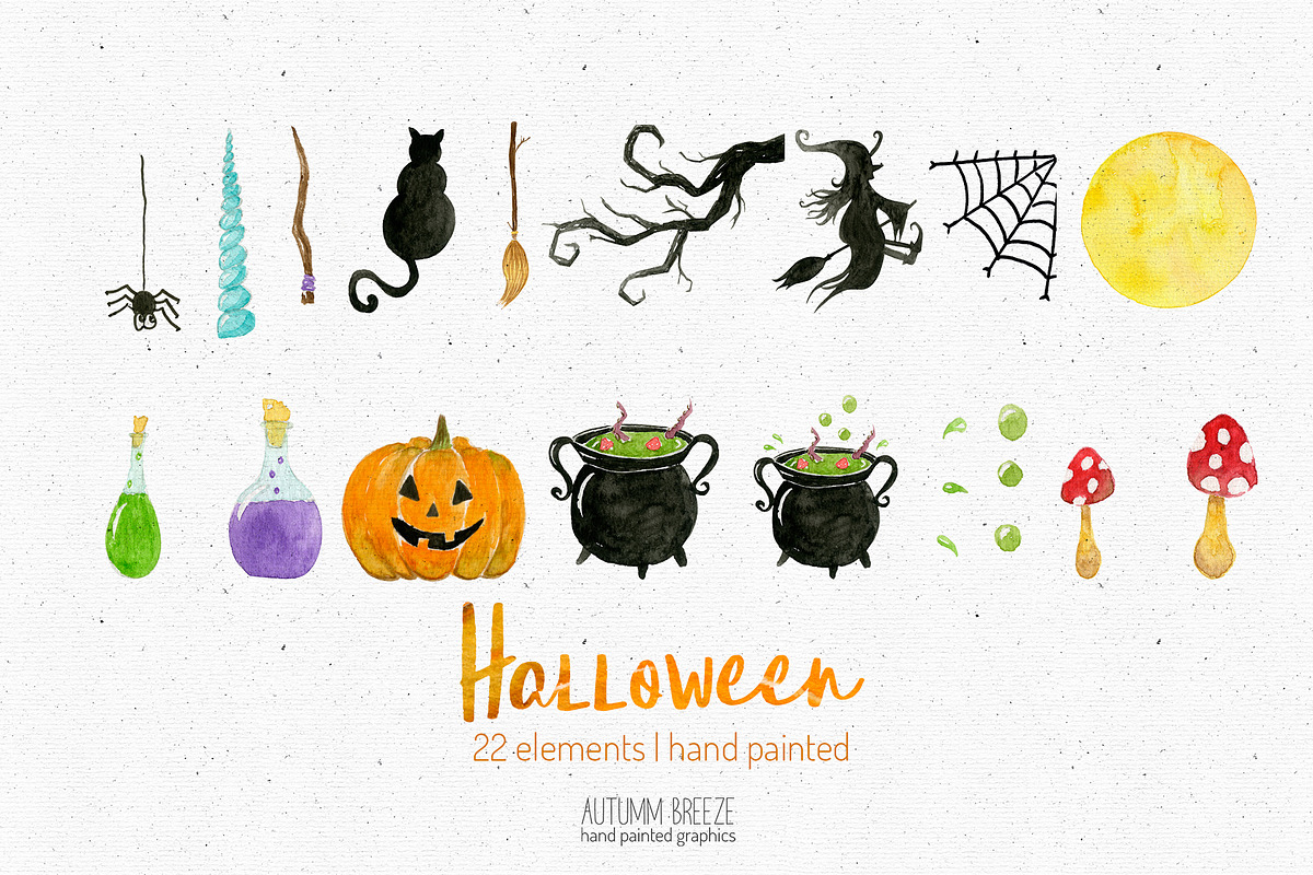 watercolor halloween clipart, a Seasonal Illustration by Autumn Breeze