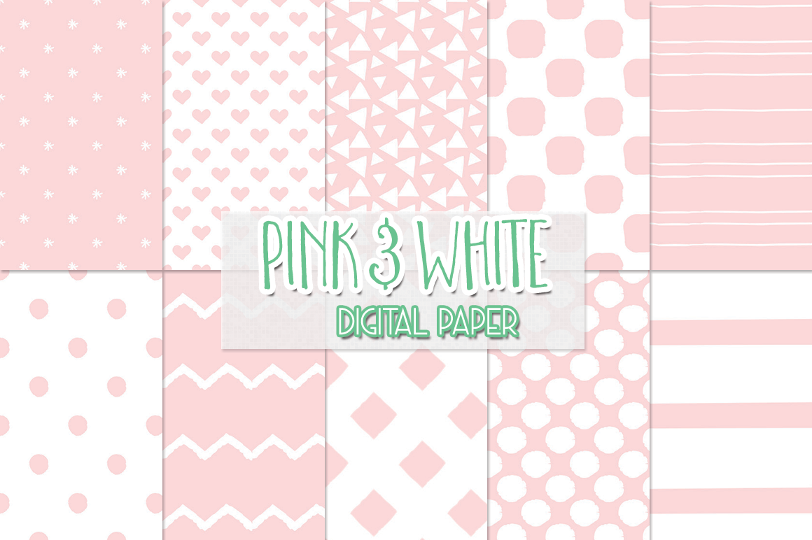Pink and White digital paper, a Pattern Graphic by TeaBerry