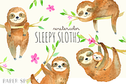 Sleepy Sloths Watercolor Pack, an Animal Illustration by PaperSphinx