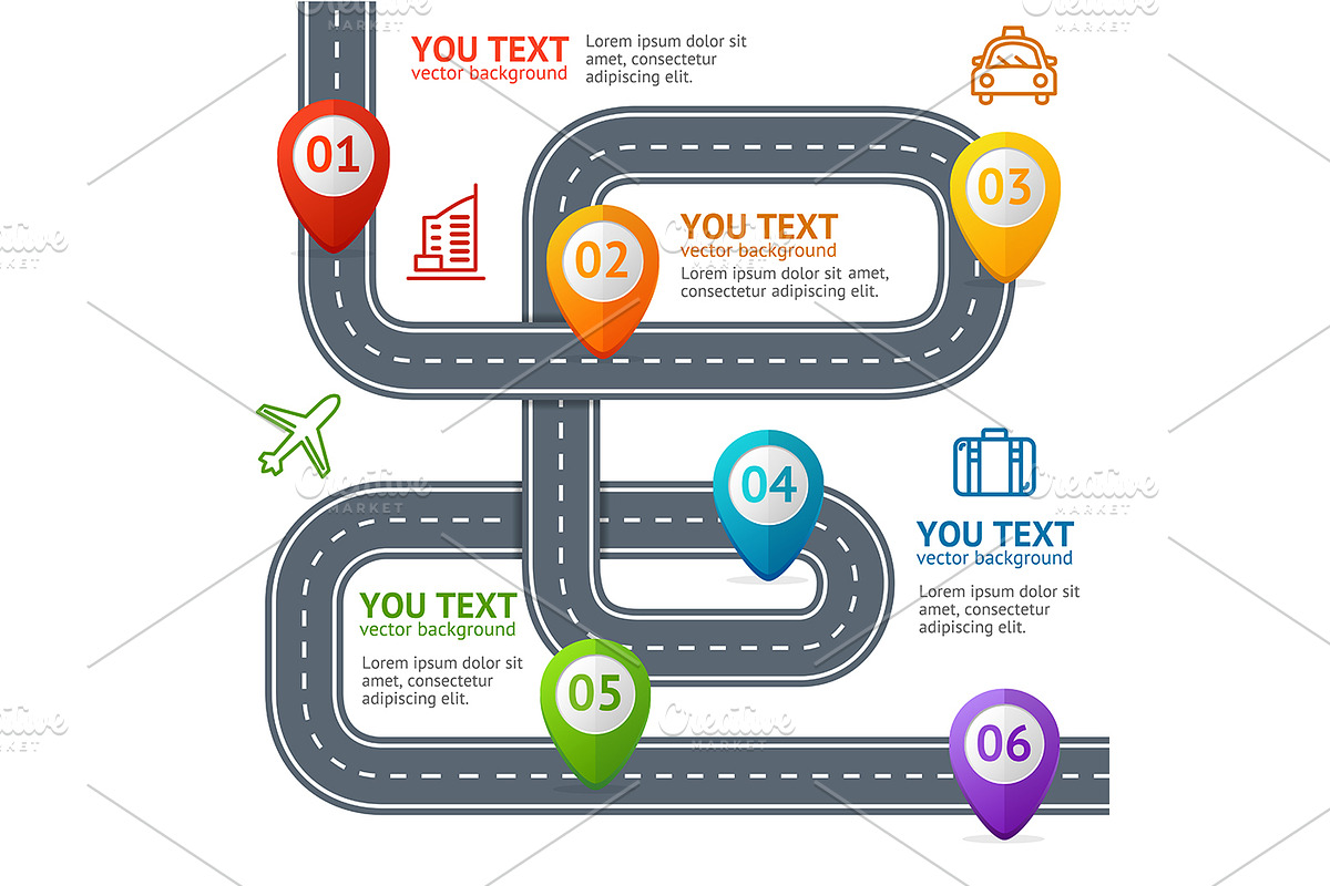 Road Infographic with Location Mark, a Work Illustration by Vector and ...