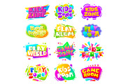 Kids zone labels. Fun kid game logo, a Background Graphic by Valerie Bodnar