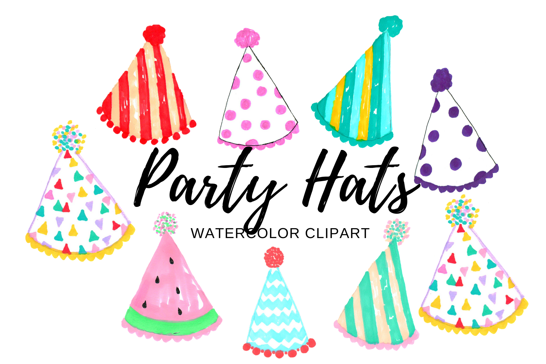 Watercolor party hats, an Illustration by Writelovely