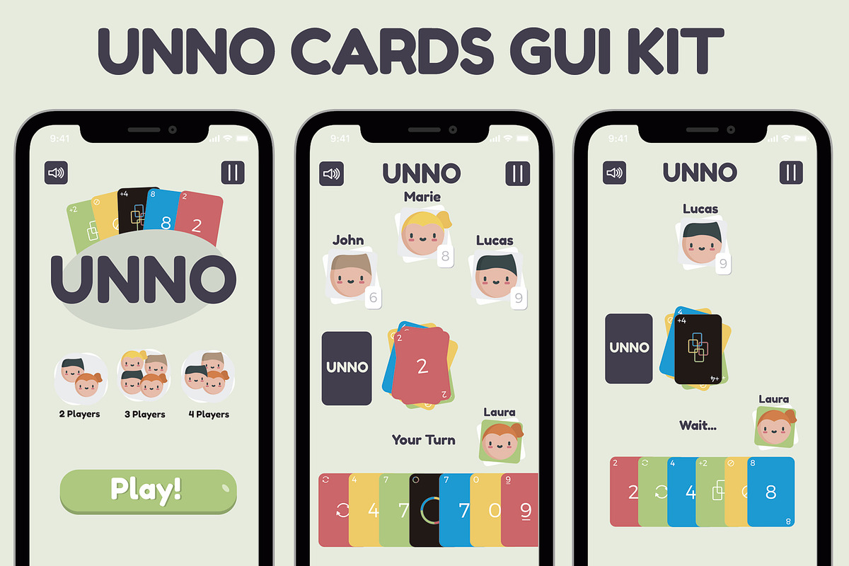 UNO Cards Game Gui Assets, an Illustration by DeLaGranSiete