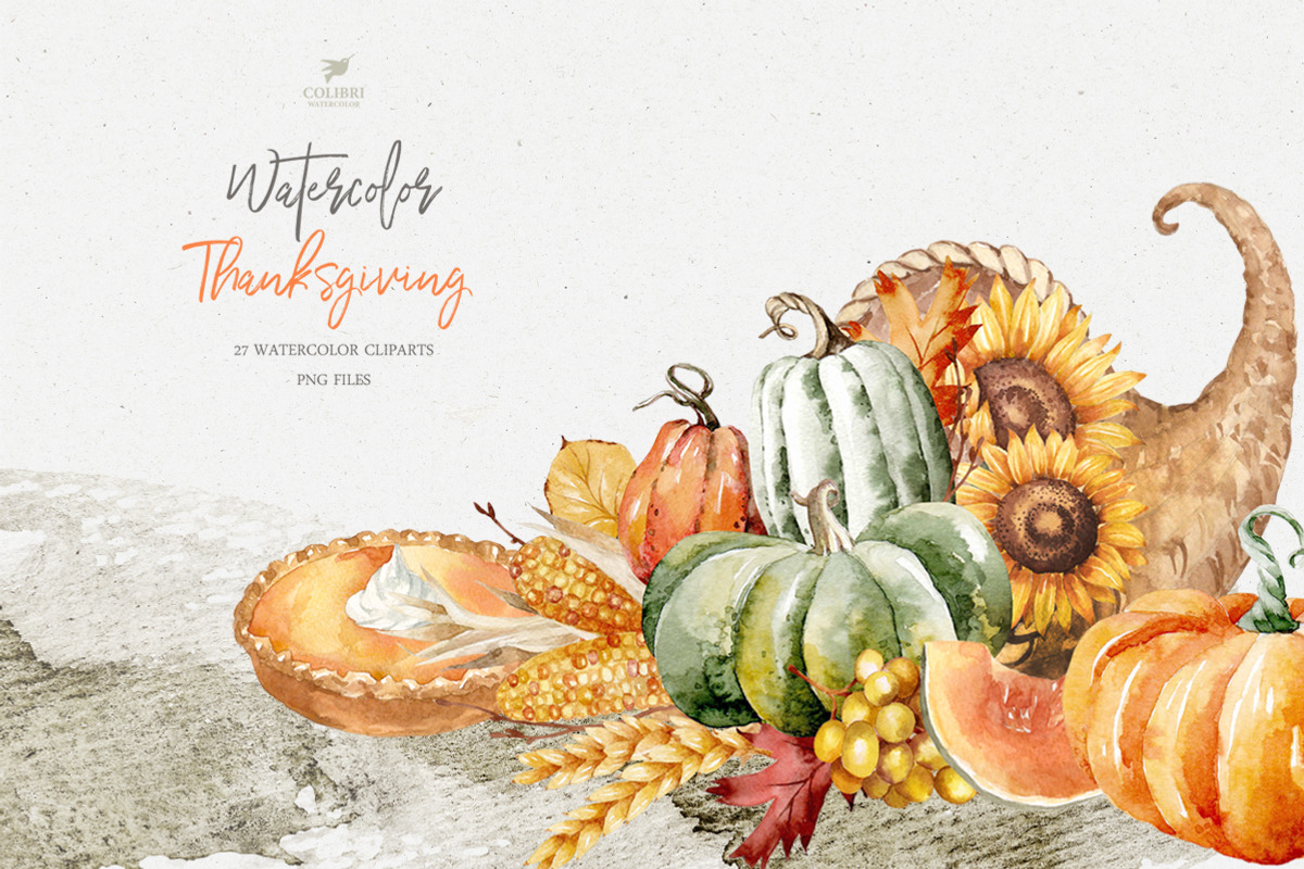 Watercolor Thanksgiving Clip art, an Illustration by Colibri Watercolor
