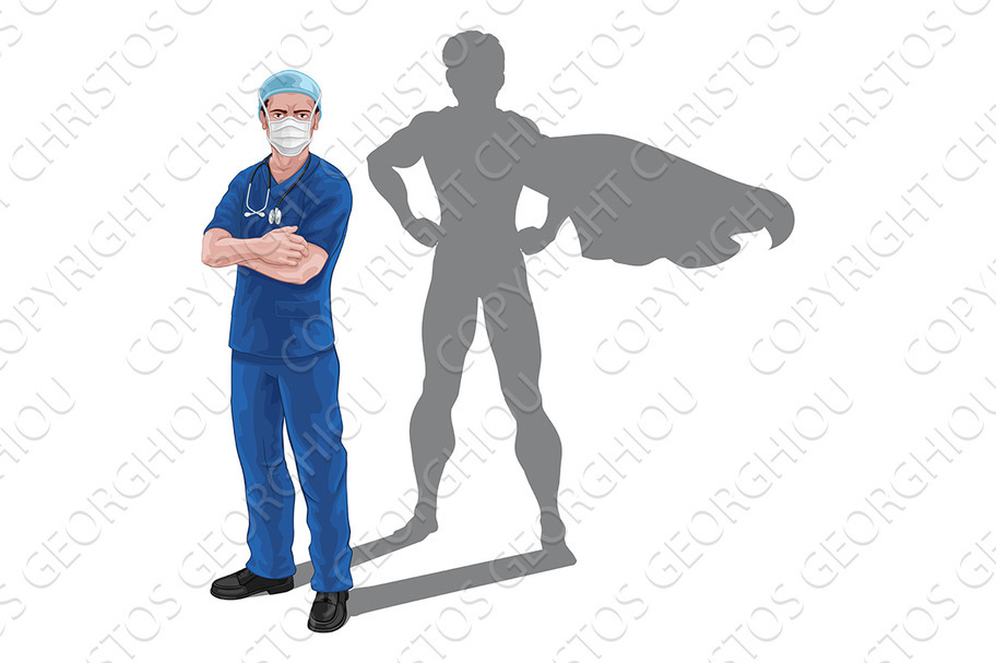 Superhero Nurse Doctor Shadow Super, a Healthcare Illustration by ...