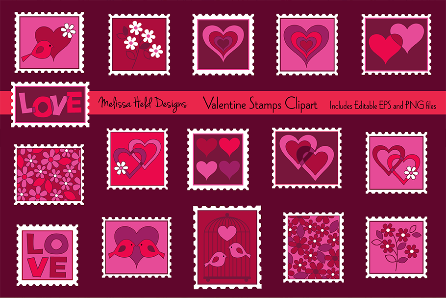 Valentine Stamps Clipart | Illustrations ~ Creative Market