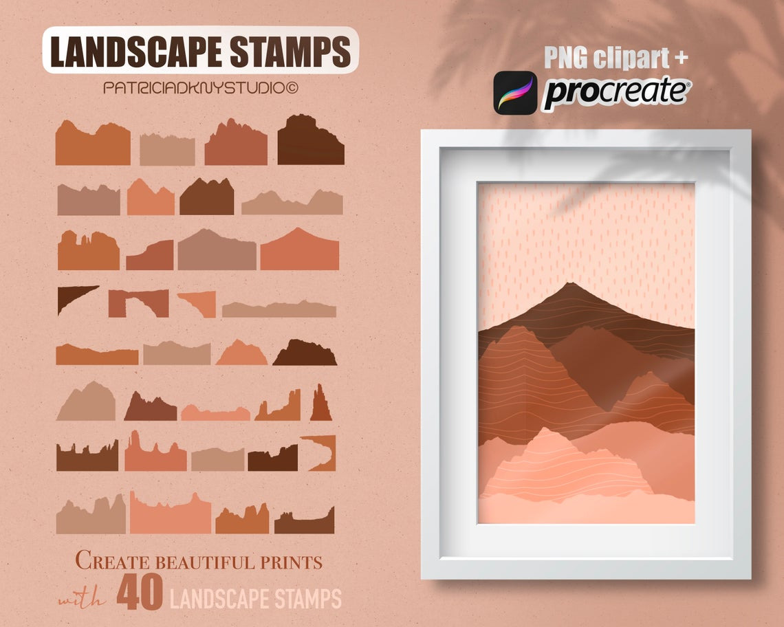 Procreate- Landscape,mountain stamps, a Brush Add-On by PDknyStudio