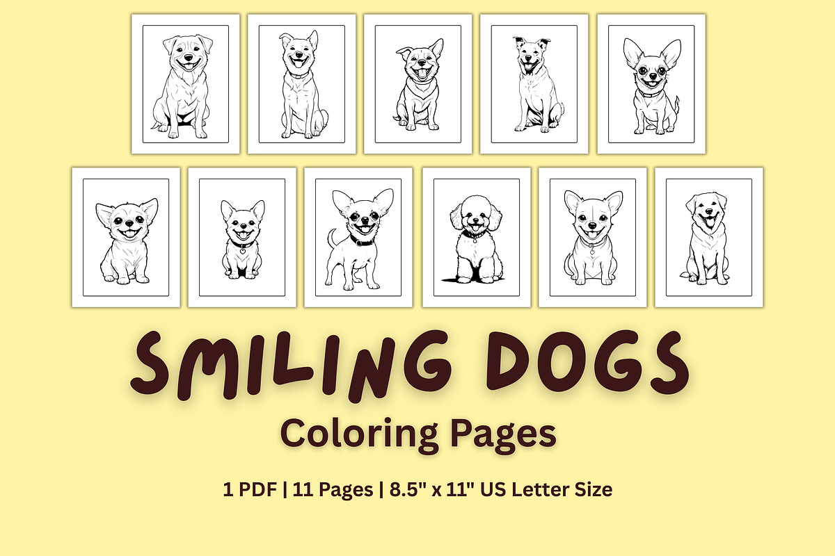 1PDF x 11 SMILING DOGS COLORING PAGES