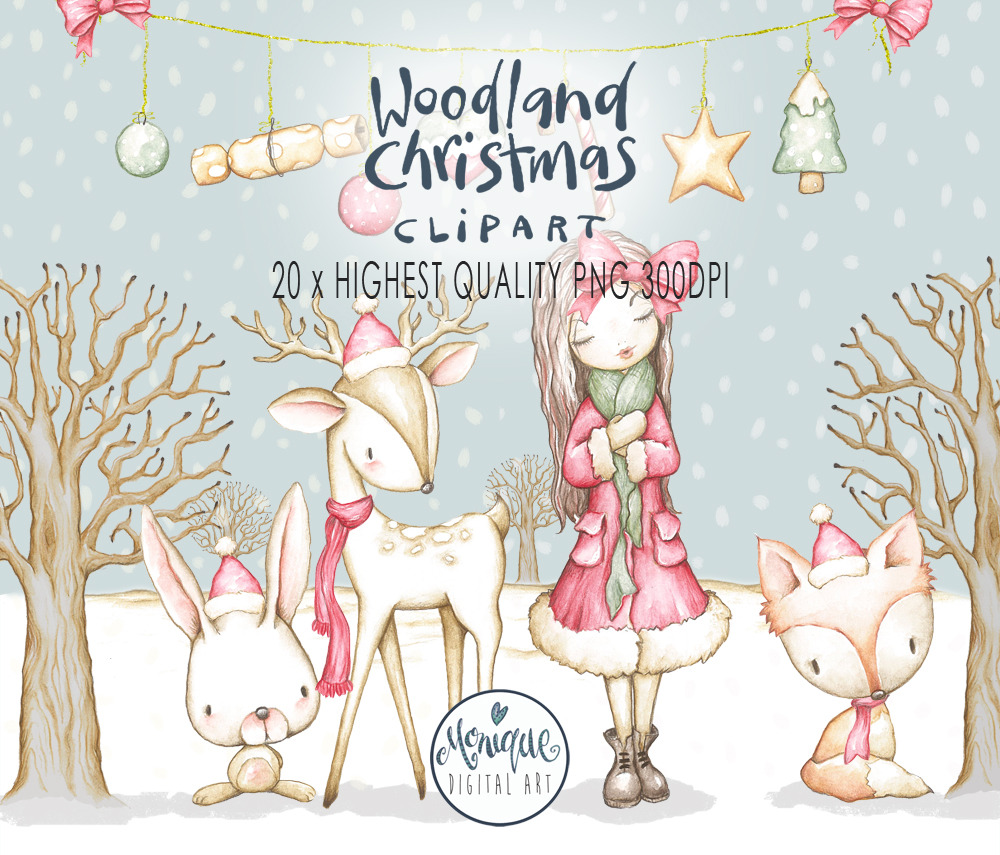Woodland Christmas Clip art, an Animal Illustration by Monique Digital Art