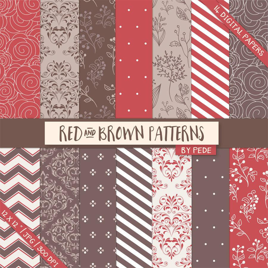 Red and brown digital paper pack, a Pattern Graphic by PeDe Designs