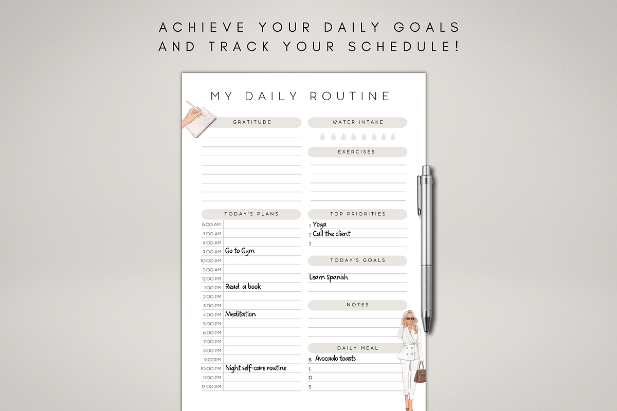 Editable Daily Planner Pages Canva, a Stationery Template by BRANDcontent