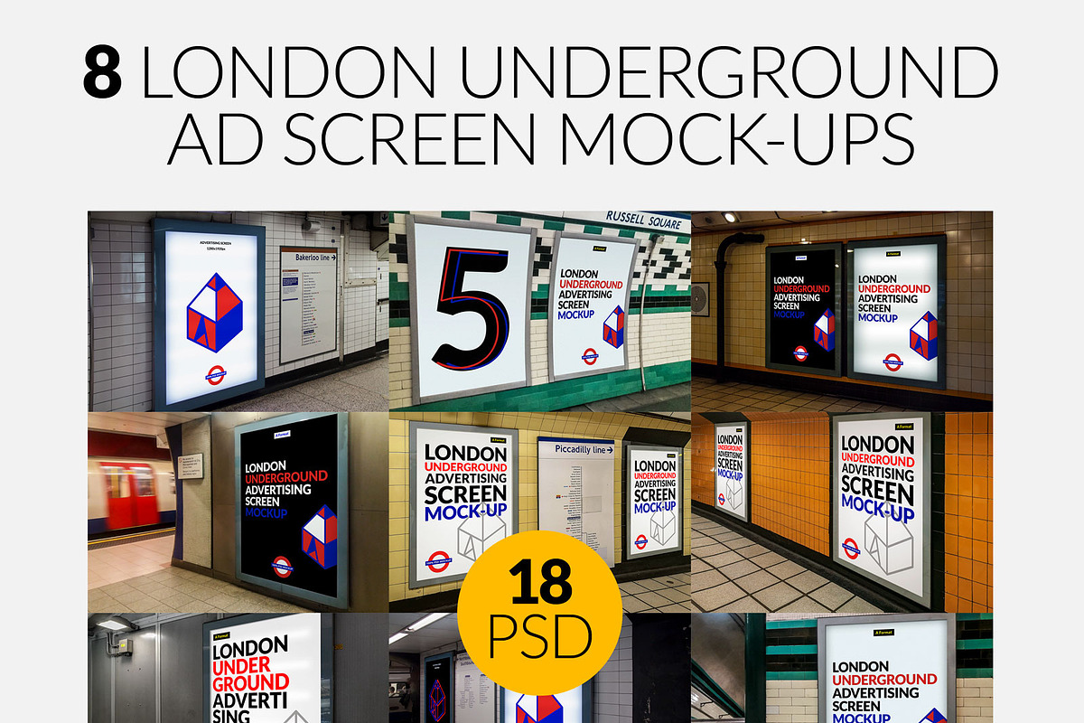 8 London Underground Mock-Ups Bundle, an Advertising Mockup by Graphic ...