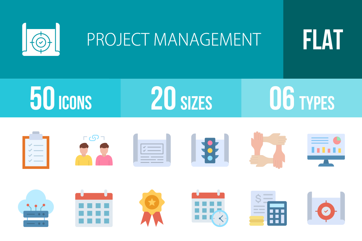 50 Project Management Flat Icons, an Icon by IconBunny | Creative Market