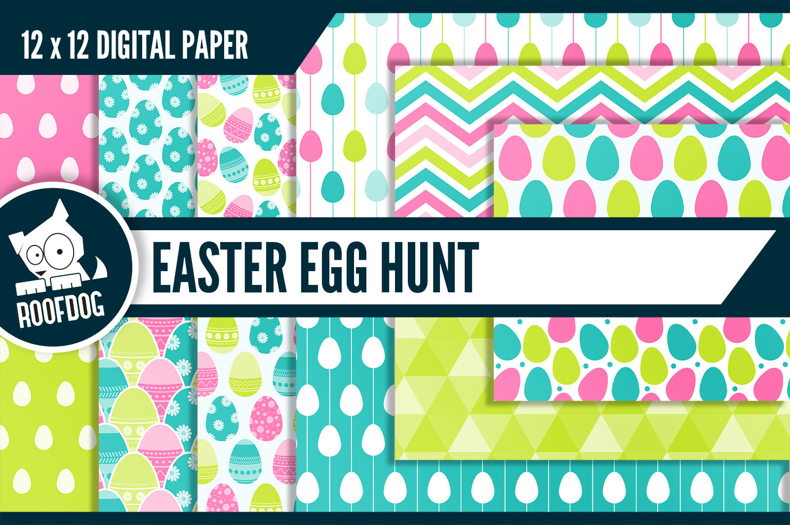 Easter egg hunt digital paper, a Pattern Graphic by Roofdog Design