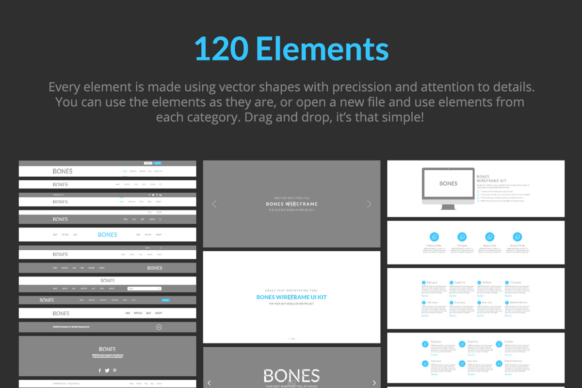 Bones Wireframe Kit Pack, a Wireframe Template by Web Donut