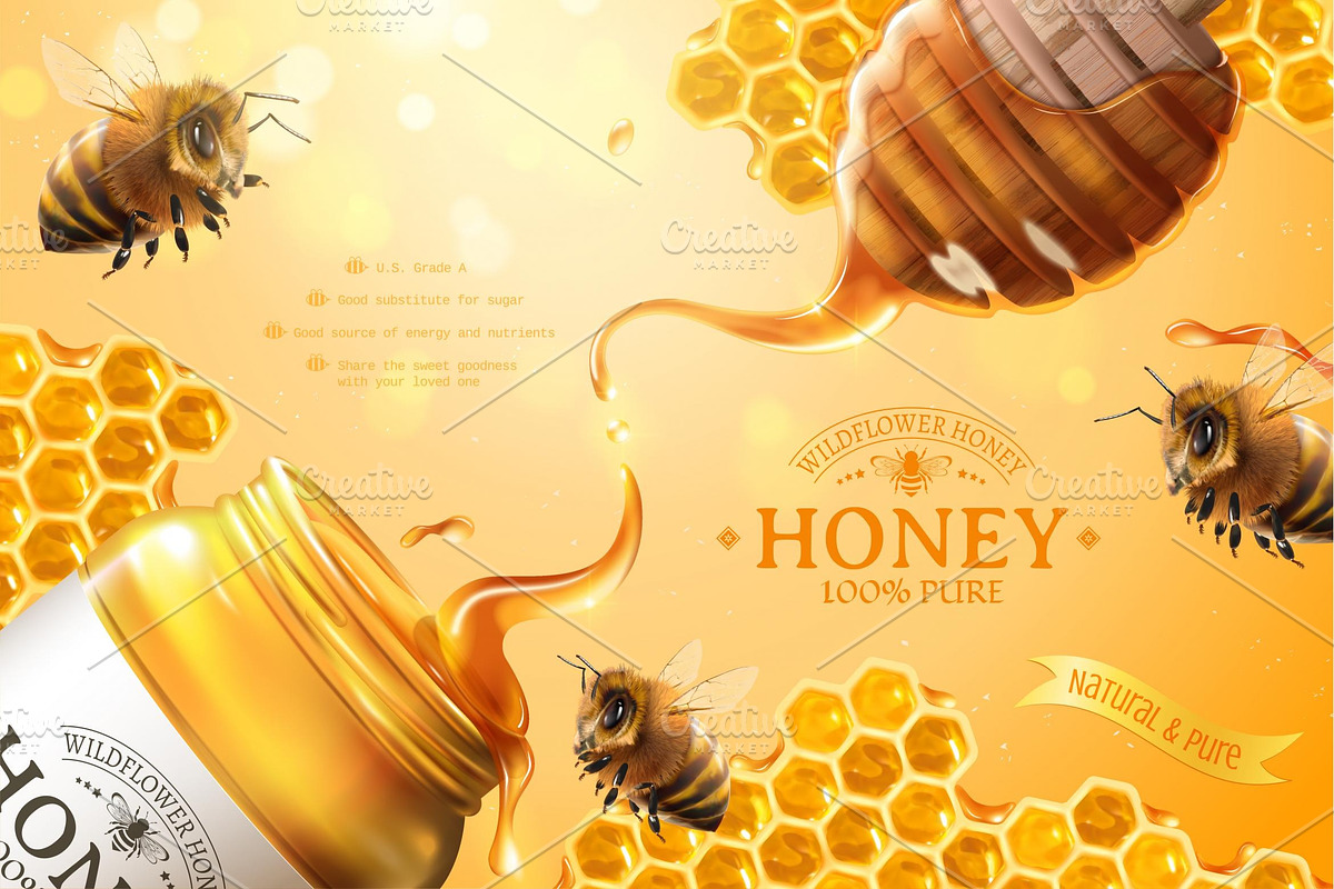 Pure honey ads, a Food Illustration by TotallypicRF