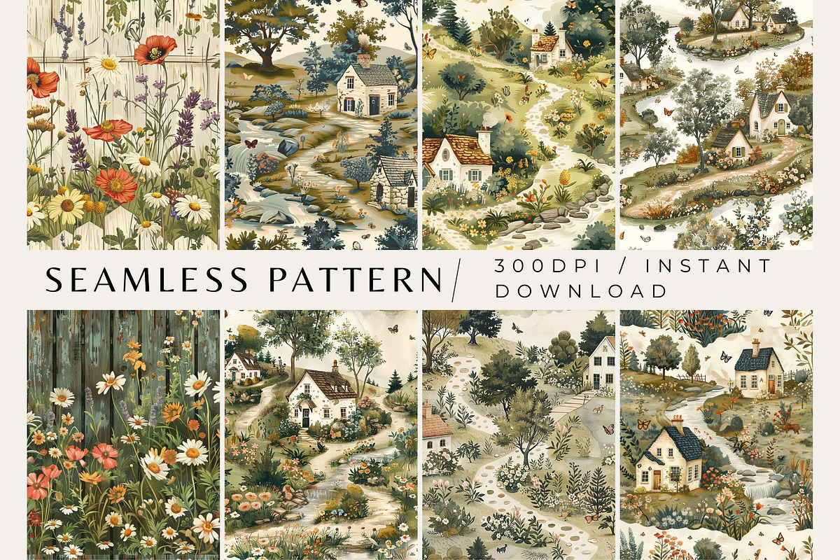 8 Enchanted Cottage Seamless Pattern, a Pattern Graphic by Inknfolly