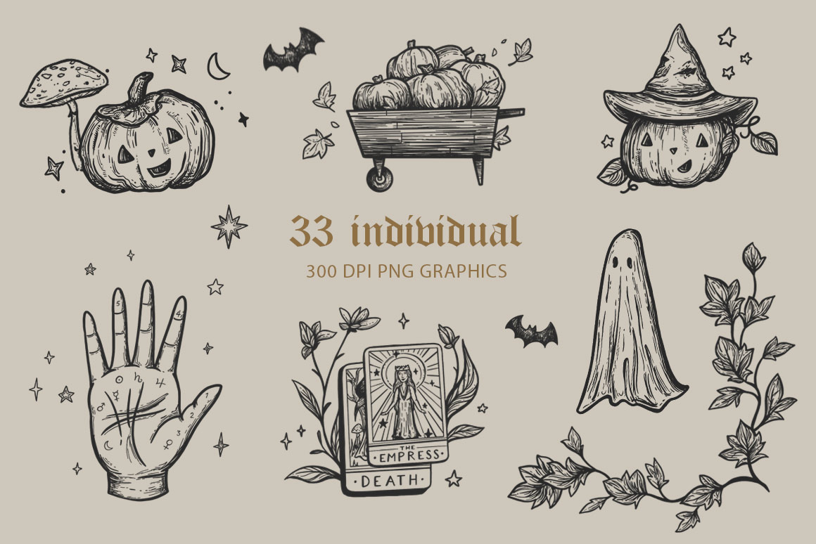 Spooky Halloween Black Line Graphics, an Illustration by Firefly Atelier
