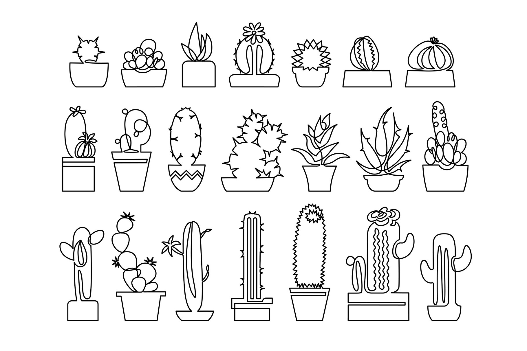Continuous line drawing of Cactus, a Decorative Illustration by Samui-Art