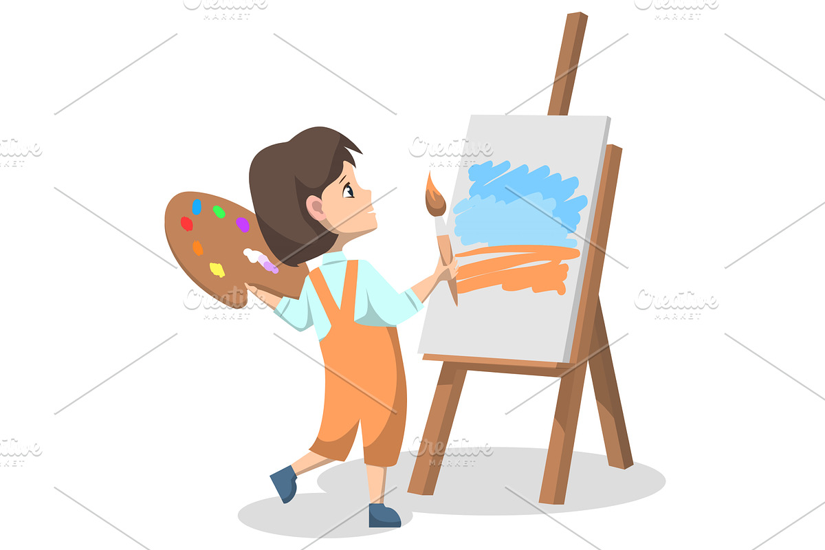 Girl in Art Club Standing with Brush, an Education Illustration by ...