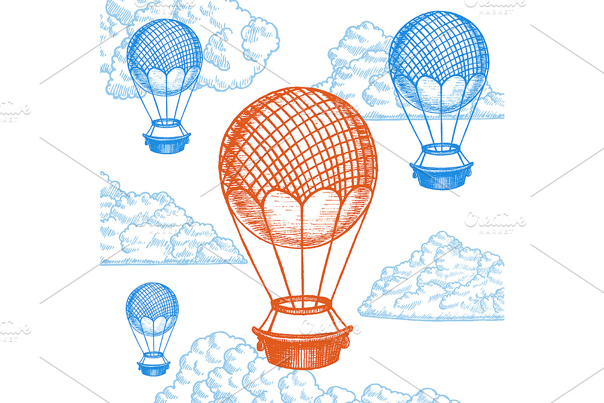 Fly Ballon on Sky Hand Draw Sketch., a Decorative Illustration by ...