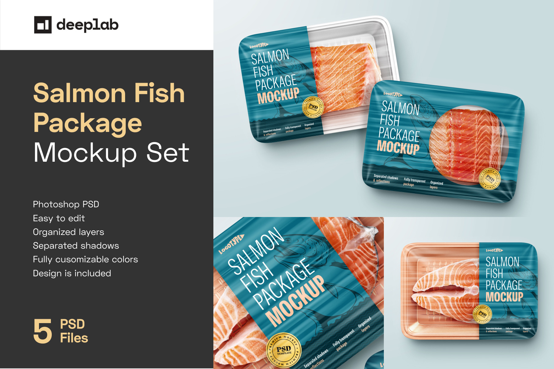 Salmon Fish Package Mockup Set, a Cups & Container Mockup by Deeplab