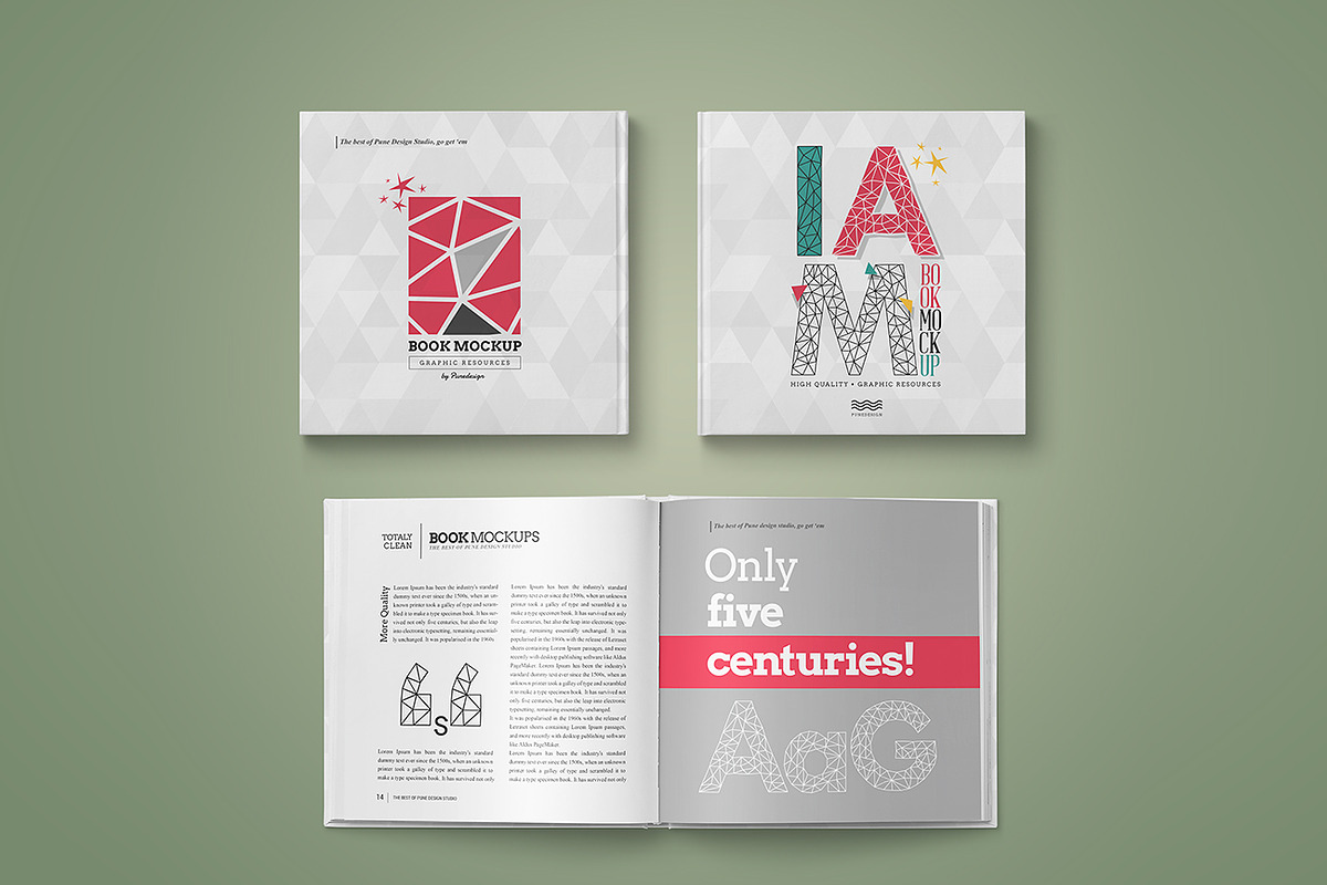 Square Book Mock-Up Set, a Books & Magazine Mockup by PuneDesign