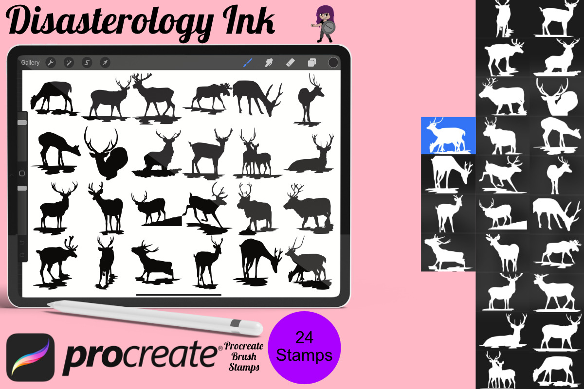 Deer Silhouettes Set 1 Procreate, a Brush Add-On by Disasterology Ink