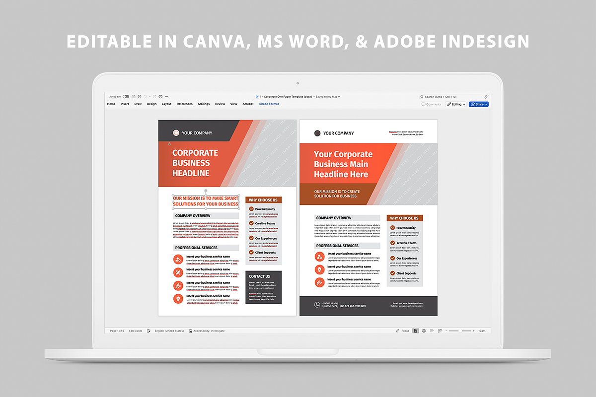 Corporate One Pager | Canva, MS Word, a Flyer Template by Leaflove