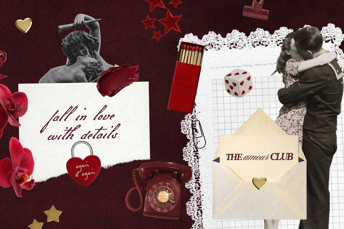 The Amour Club Romantic Collage Pack, an Object Graphic by lerinartstudio