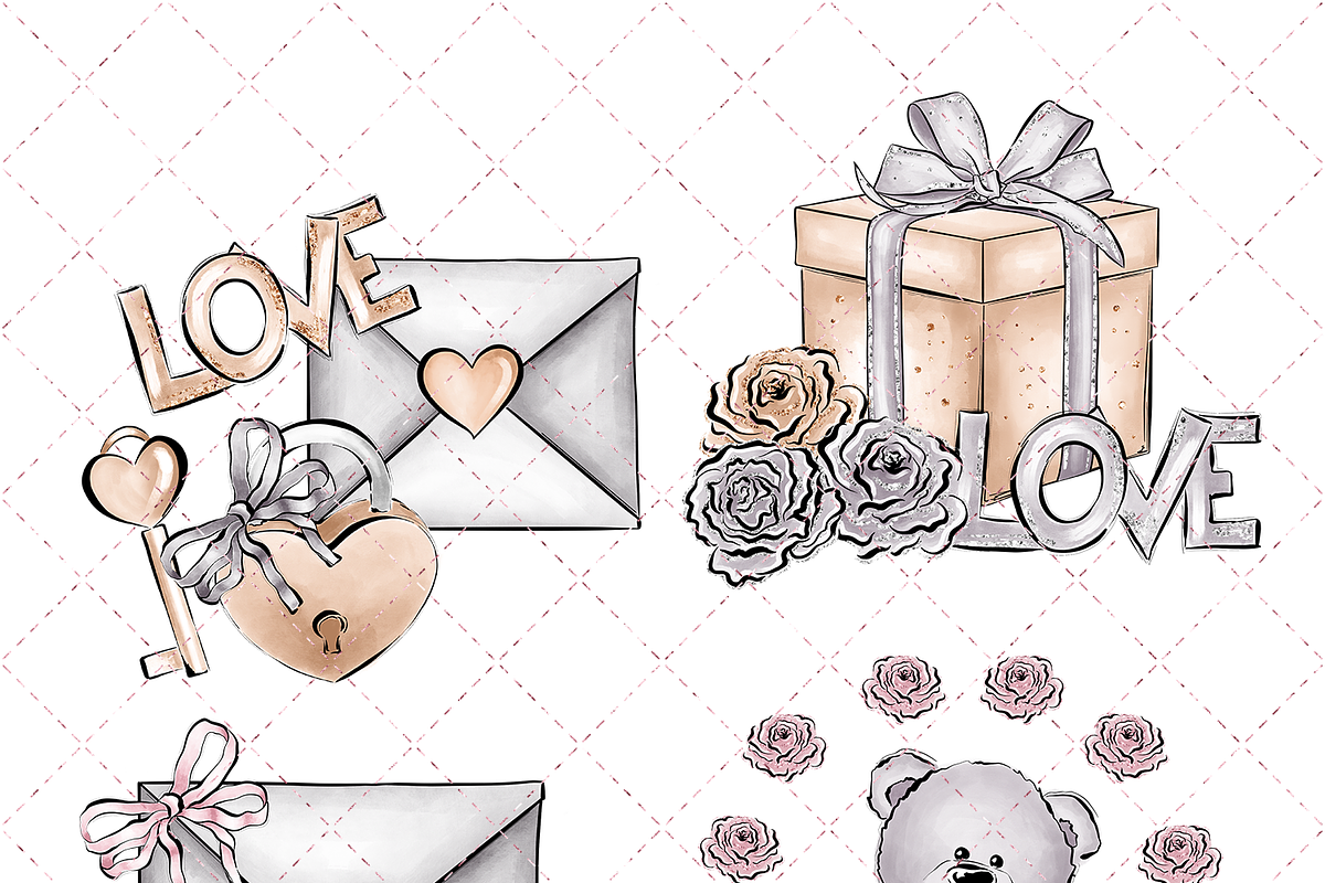 Valentines Day Watercolor Clipart, an Illustration by Phantasia Design