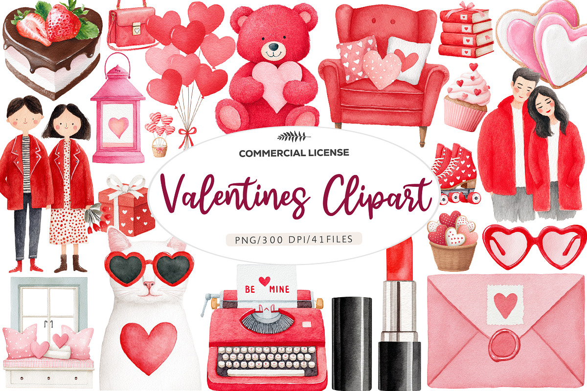 watercolor valentines day clipart, an Illustration by CreationArt