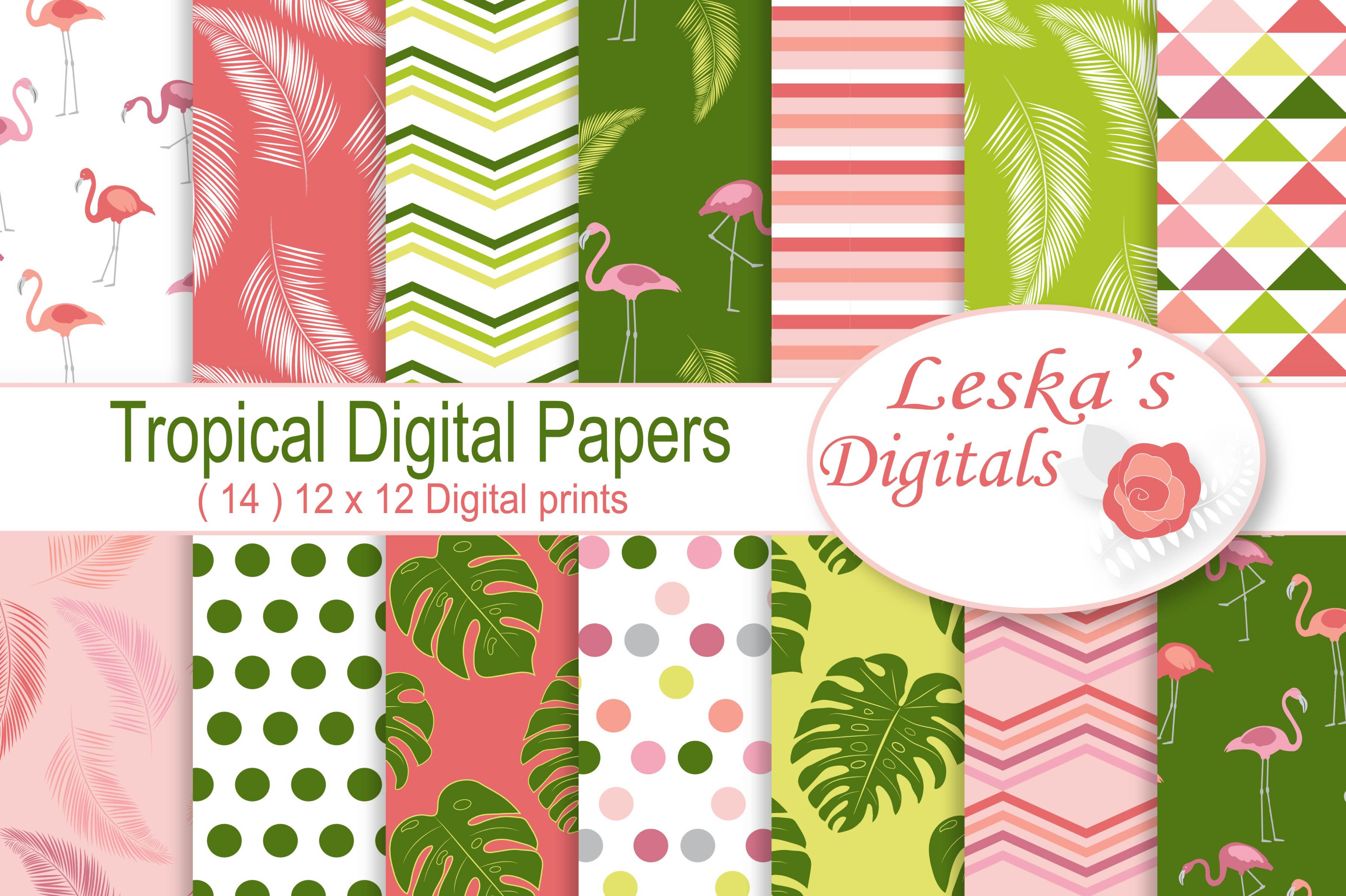 Pink Flamingo Digital Paper, a Pattern Graphic by Leska's Digitals