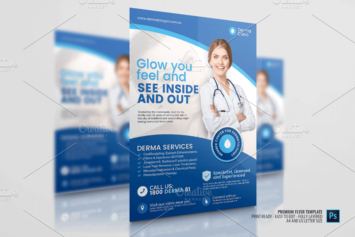 Dermatology Clinic Promotional Flyer, a Flyer Template by PSDPixel