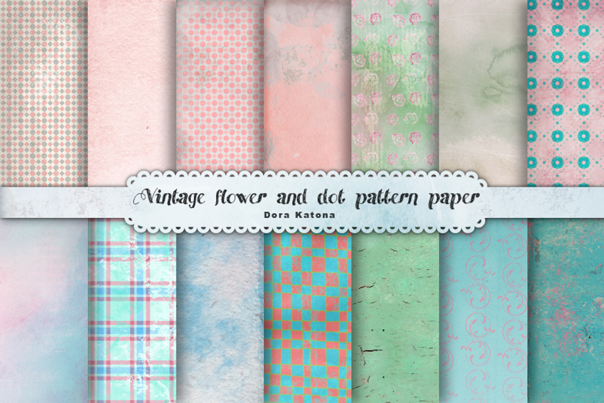 Vintage Flower and Dot Paper, a Pattern Graphic by Dora Katona