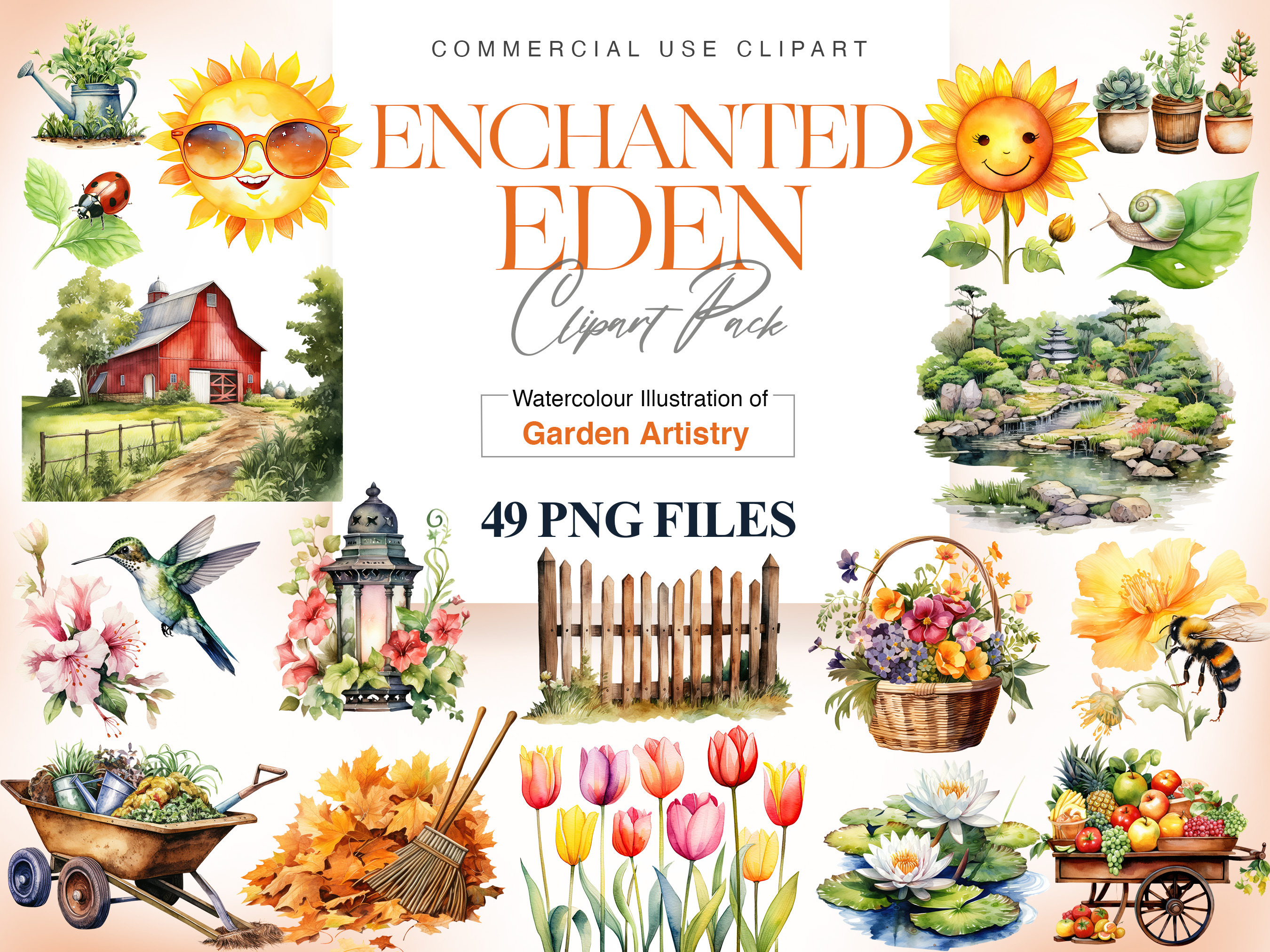 Watercolor Garden Clipart, Flower PNG