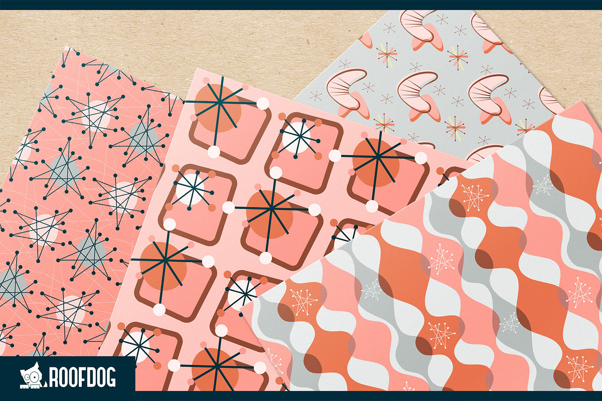 Pink 1950s vintage wallpaper designs, a Pattern Graphic by Roofdog Design