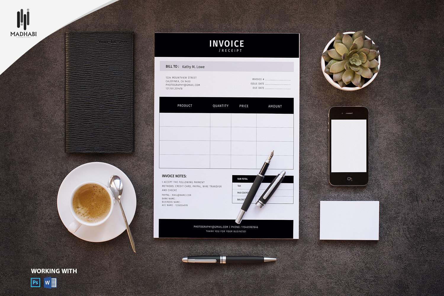 Photographer Invoice Template, a Stationery Template by Madhabi Studio