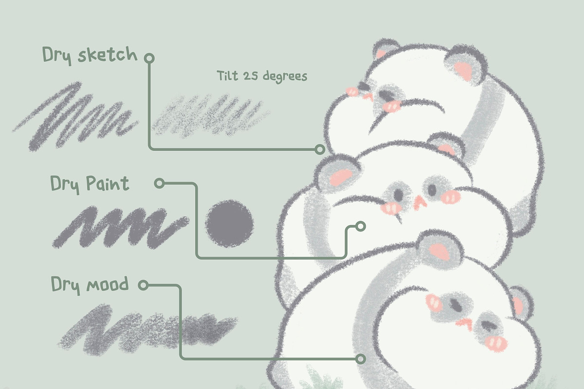 Procreate dry brushes | Panda brush, a Brush Add-On by ProcreateiBox