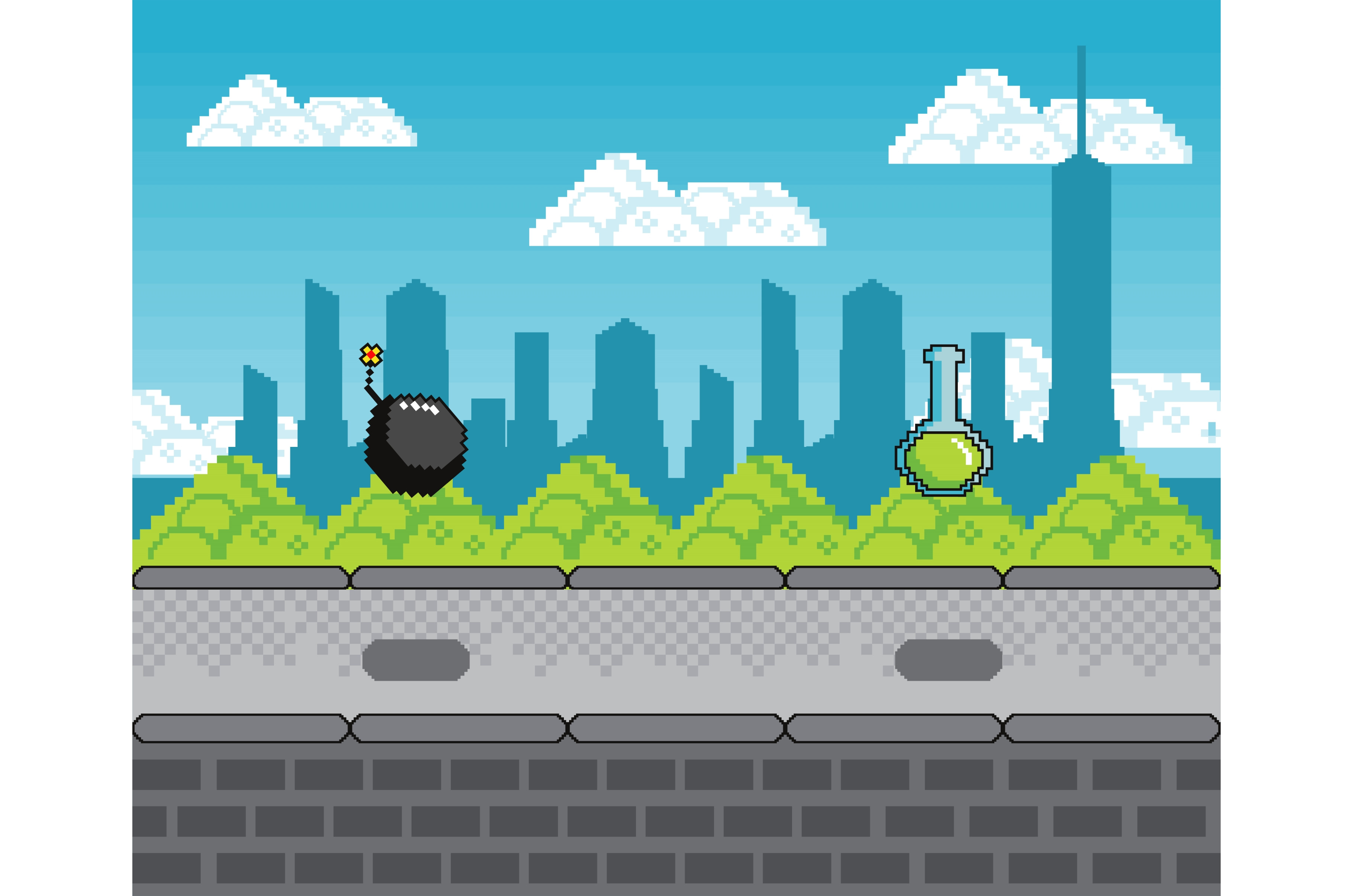 pixel art cityscape, an Object Illustration by studiogstock